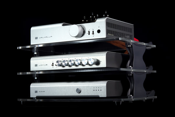 Large Custom Desktop Audio Rack with Acrylic Shelves | Sound Solver